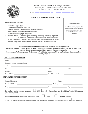 Fillable Online doh sd BMT Temporary Permit Application Revised 8.1.14 ...