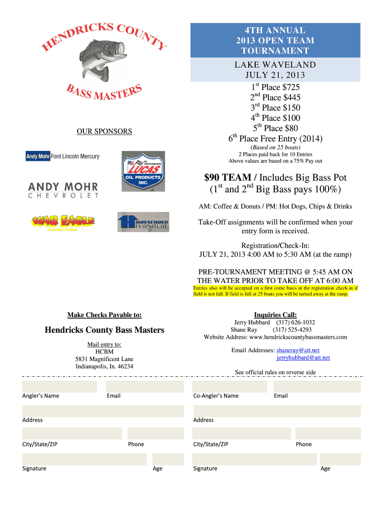 Fillable Online Printable Entry Form for 2013 Tournament - HCBM Home ...