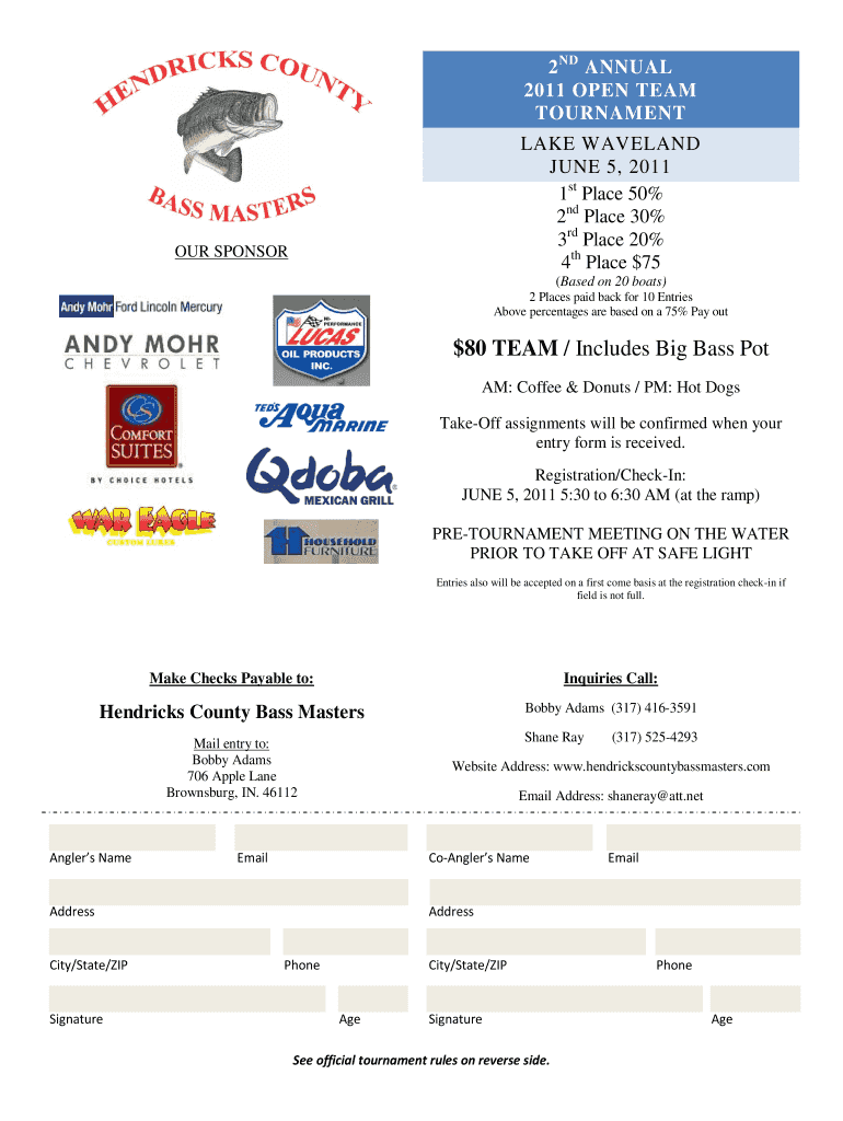 Fillable Online Printable Entry Form for 2011 Tournament - Hendricks ...