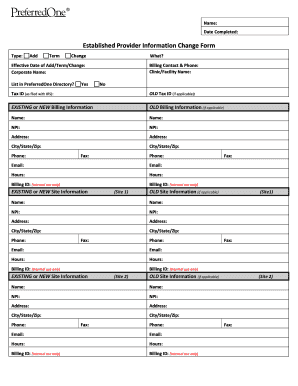 Fillable Online Established Provider Information Change Form ...