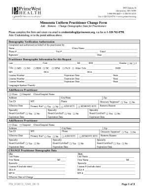 Fillable Online primewest Minnesota Uniform Practitioner Change Form ...
