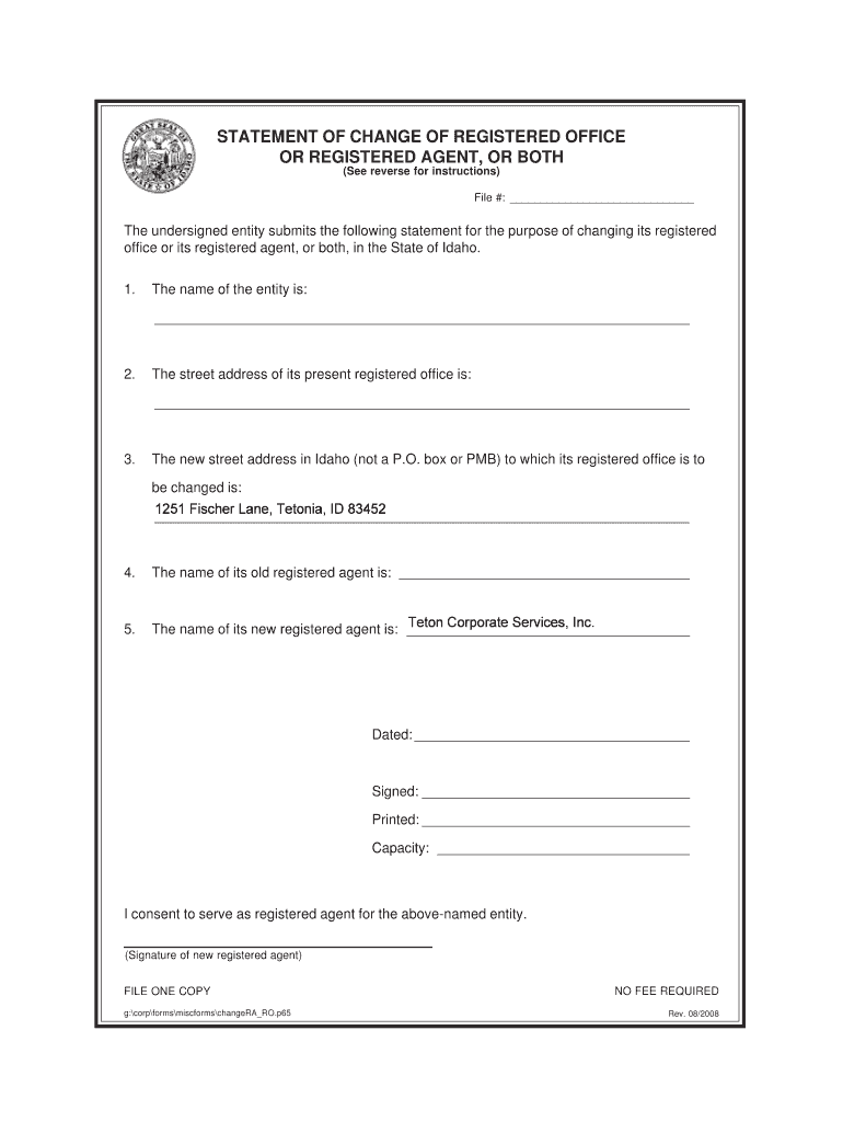 Fillable Online Statement of bchangeb of registered office or ...