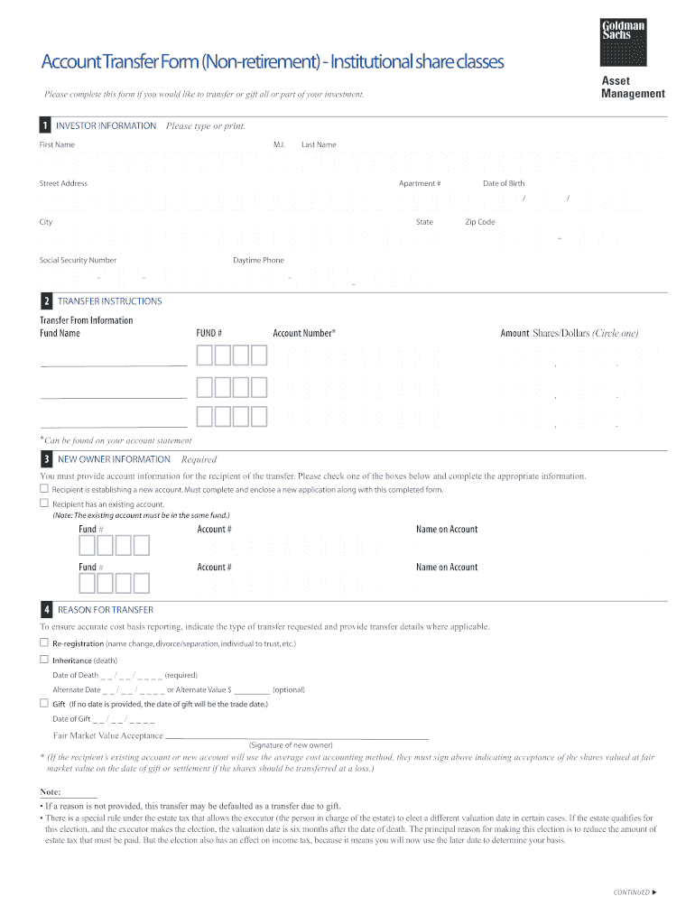 Fillable Online Account Transfer Form (Non-Retirement) - Goldman Sachs ...