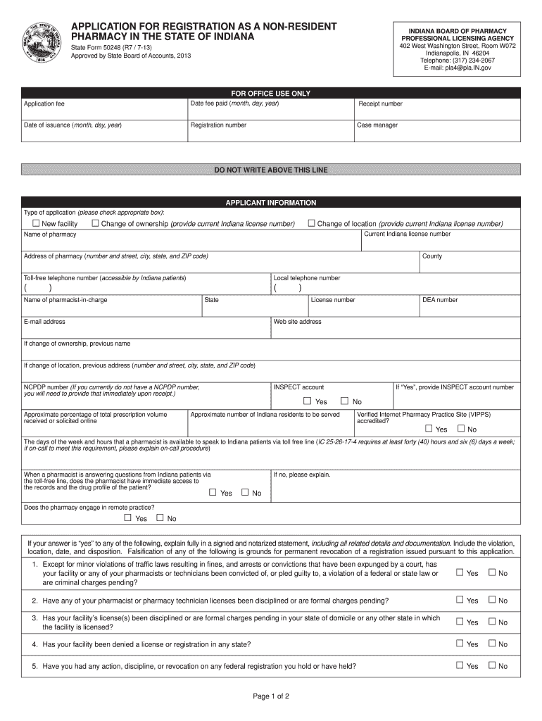 Fillable Online healthlaws Application for registration as a non-resident pharmacy in the state ...