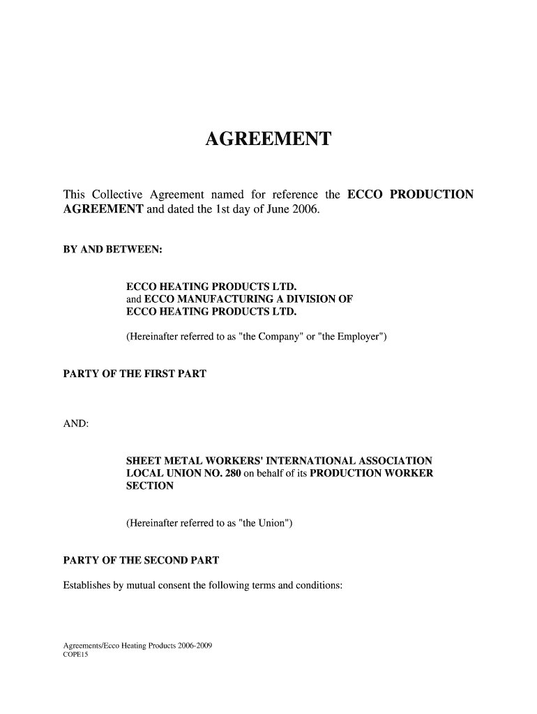 Fillable Online This Collective Agreement named for reference the ECCO PRODUCTION Fax Email ...