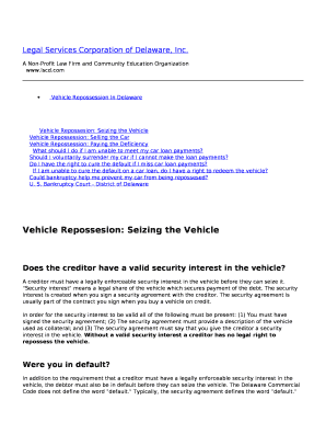 Fillable Online Vehicle Repossesion Seizing the Vehicle Fax Email Print ...