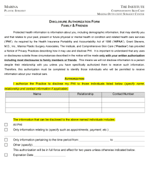 Fillable Online DISCLOSURE AUTHORIZATION FORM FAMILY FRIENDS HIPAA Fax ...