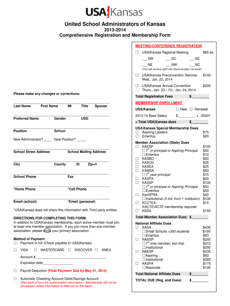 Fillable Online Kansas Comprehensive Enrollment and Membership Form Fax ...