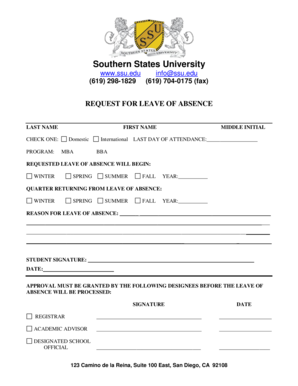 Fillable Online ssu SSU Request for Leave of Absence Form - Southern ...