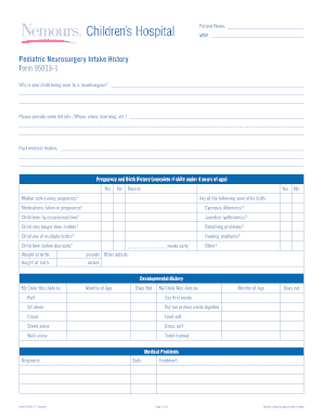 Fillable Online nemours Pediatric Neurosurgery Intake History Form ...