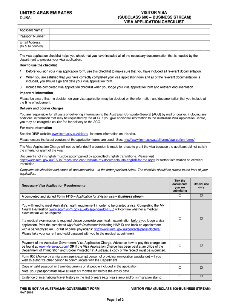 Fillable Online 140512 Visitor visa 600 Business stream checklist final ...