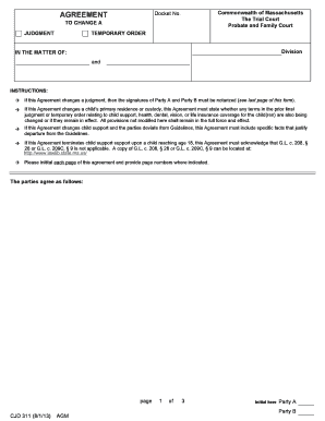 Fillable Online Agreement to Change a Judgment/ Temporary Order Fax ...
