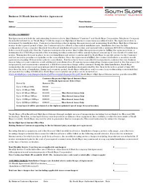 Fillable Online Business 18 Month Internet Service Agreement - South ...