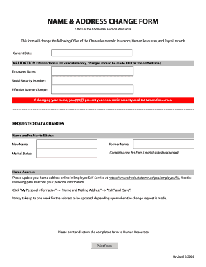 Fillable Online NAME & ADDRESS CHANGE FORM - MnSCU System Office HR Fax ...