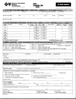Fillable Online BCBS Form - City of Winona Fax Email Print - pdfFiller