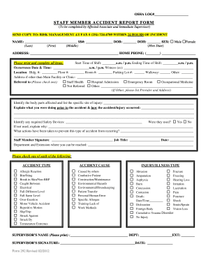 Fillable Online researchers sw STAFF MEMBER ACCIDENT REPORT FORM Fax ...