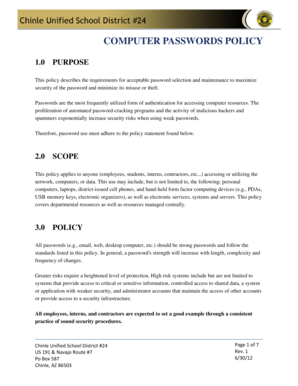 Fillable Online COMPUTER PASSWORDS POLICY - Chinle Unified School ...