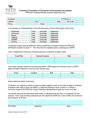Fillable Online pathintl Evaluator Compliance Form - PATH International ...