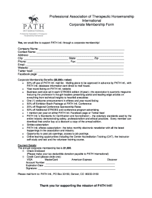 Fillable Online pathintl Website Corporate Membership Form - PATH International - pathintl Fax ...
