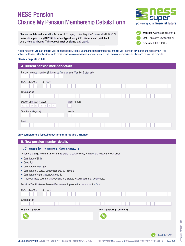 Fillable Online Pension Change My Membership Details form - NESS Super ...