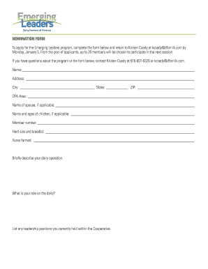 Fillable Online NOMINATION FORM To apply for the Emerging Leaders ...