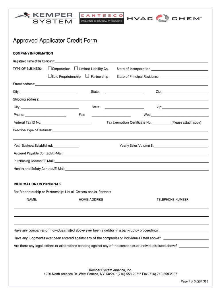 Fillable Online Approved Applicator Credit Form - KEMPER SYSTEM Fax ...