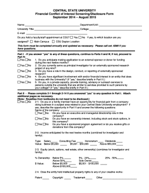 Fillable Online centralstate Financial Conflict of Interest ...