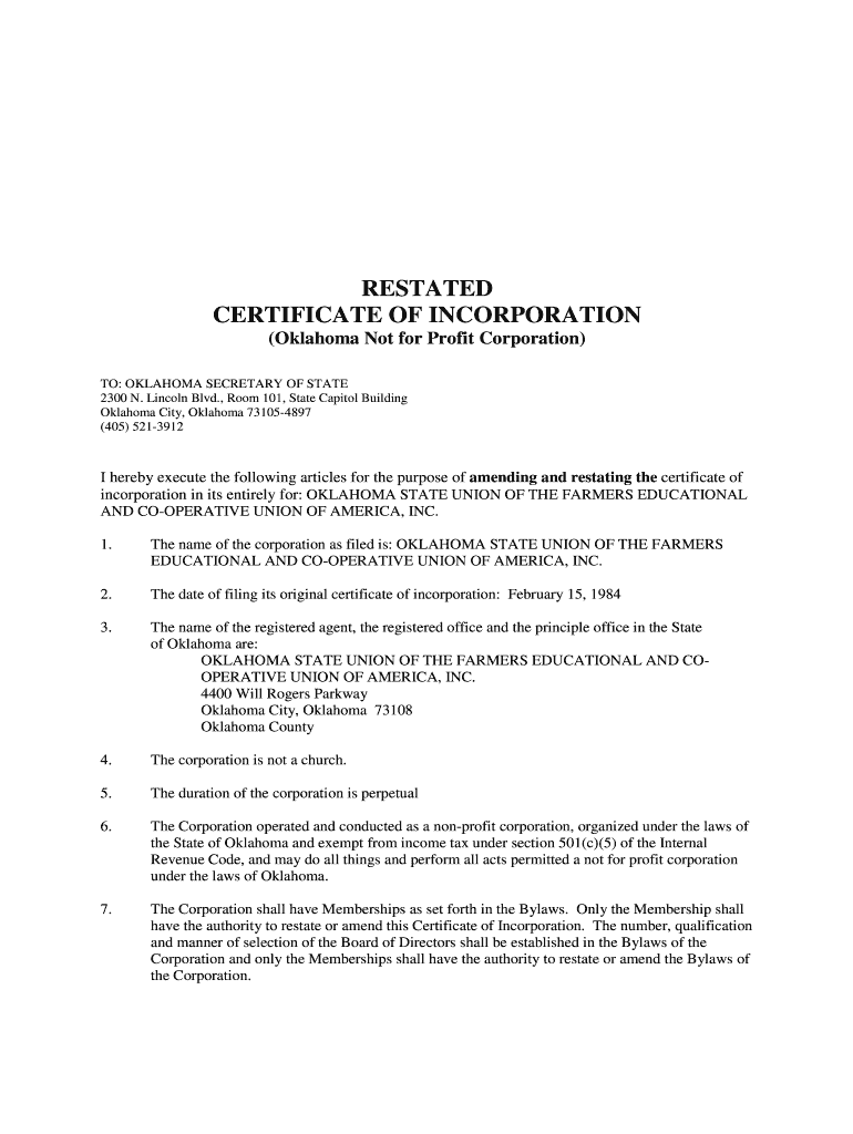 Fillable Online RESTATED CERTIFICATE OF INCORPORATION Fax Email Print ...