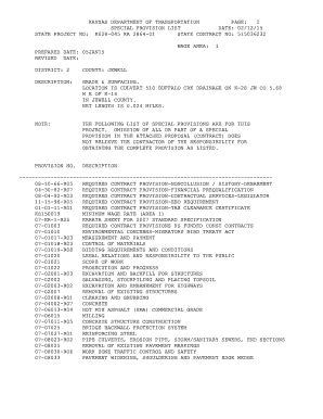 Fillable Online ksdot1 ksdot Special Provision List/Additional Contract ...
