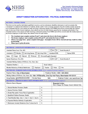 Fillable Online manchesternh NH Retirement Annuity Deduction Authorization Form - City of ...