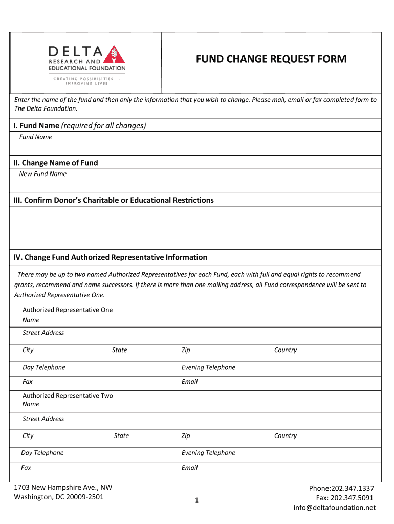 Fillable Online FUND CHANGE REQUEST FORM - Delta Foundation Fax Email ...