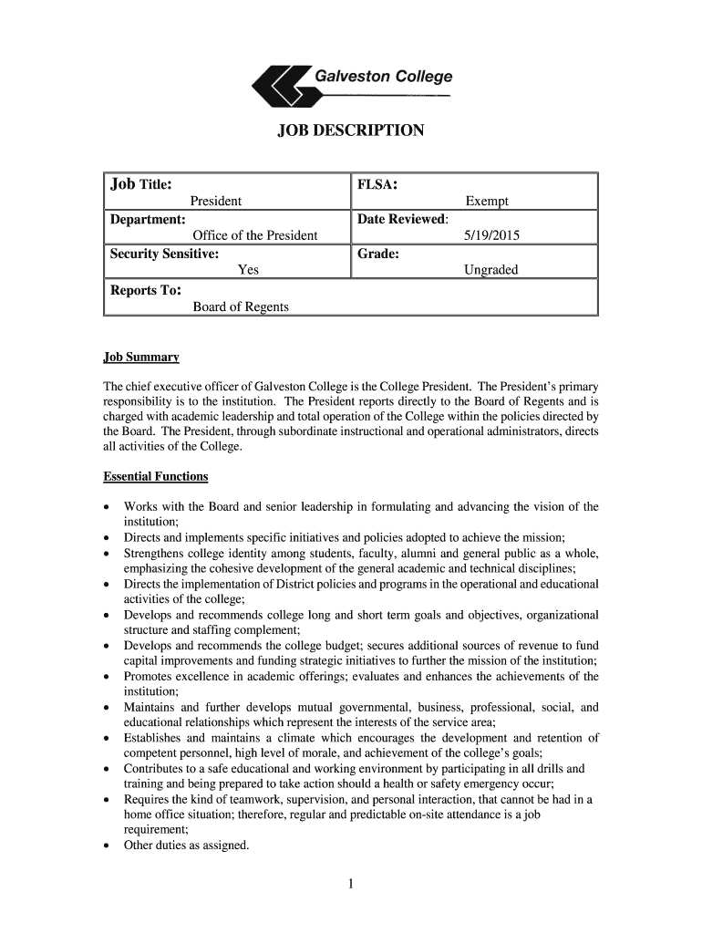 Fillable Online gc JOB DESCRIPTION Job FLSA President - gc Fax Email ...
