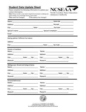Fillable Online ncseaa Student Data Update Sheet - NCSEAA.edu Fax Email Print - pdfFiller