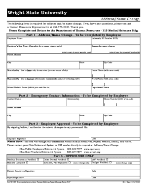 Fillable Online wright Address/Name Change Form (PDF) - Wright State ...