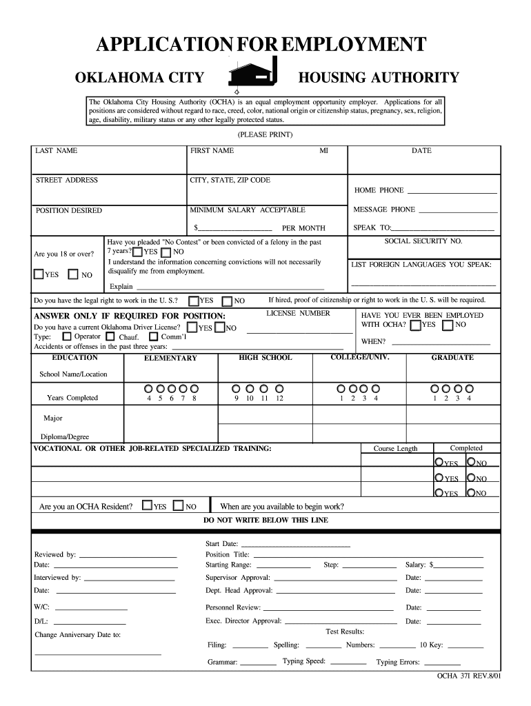 Fillable Online To download printable application - Oklahoma City ...