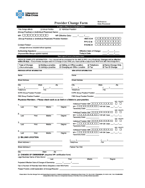 Fillable Online Provider Change Form - Independence Blue Cross Fax ...
