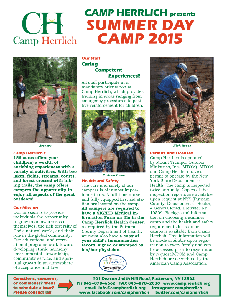 Fillable Online campherrlich 2015 Day Camp Brochure - Camp Herrlich ...