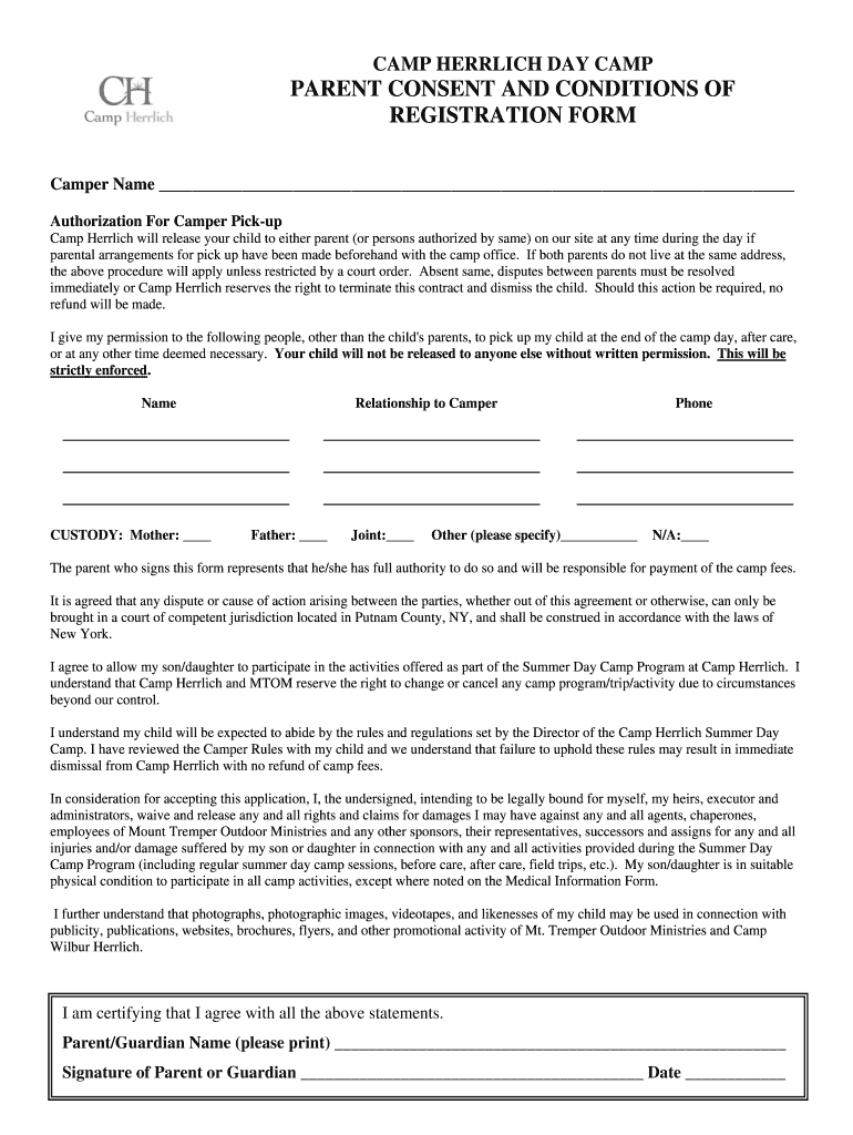 Fillable Online campherrlich CAMP HERRLICH DAY CAMP - campherrlich Fax ...