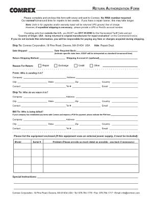 Fillable Online Return Authorization Form. return auth form Fax Email ...