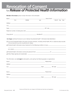 Fillable Online Revocation of Consent - Humana Dental Fax Email Print ...