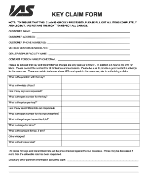 Fillable Online KEY CLAIM FORM - IAS Fax Email Print - pdfFiller