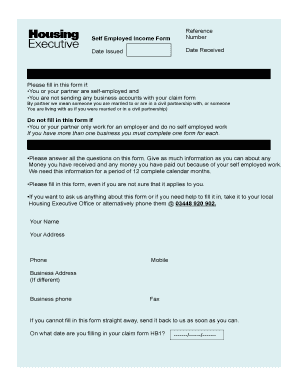 Fillable Online touch nihe gov Self Employed Income Application Form ...