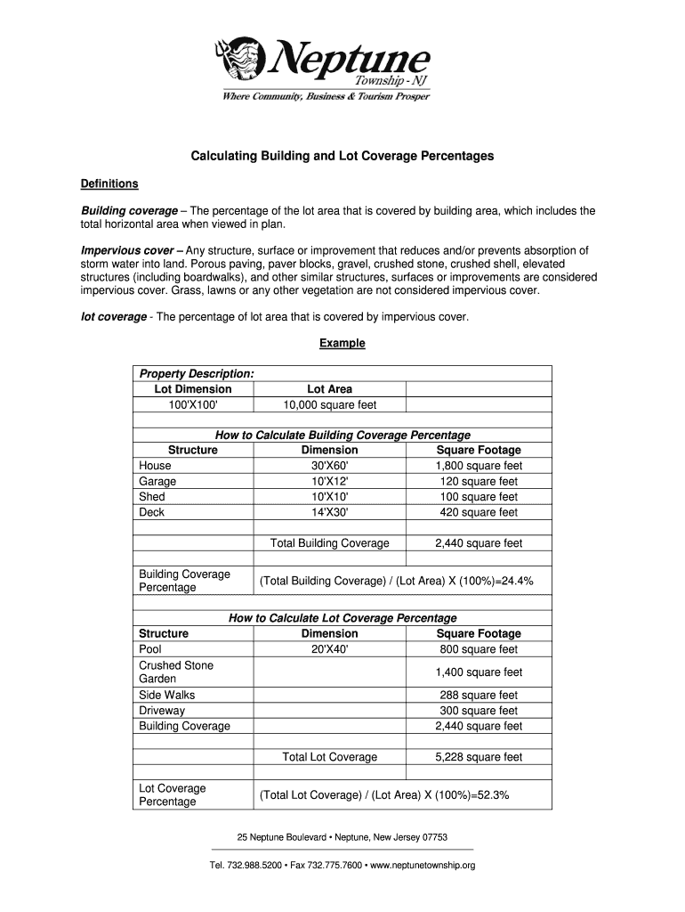 Fillable Online Calculating Building and Lot Coverage Percentages Fax ...