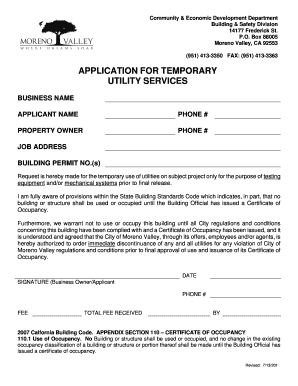 Fillable Online ci moreno-valley ca APPLICATION FOR TEMPORARY UTILITY ...