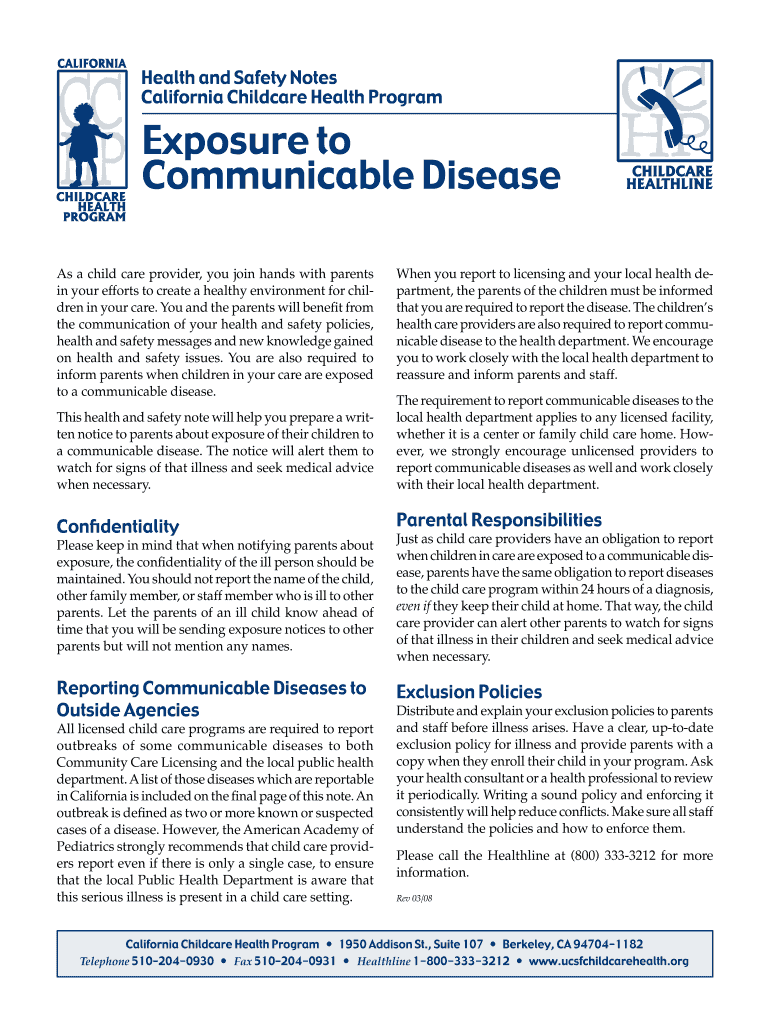 Fillable Online ucsfchildcarehealth Exposure to Communicable Disease ...