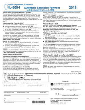 Fillable Online revenue state il 2013 IL-505-I, Automatic Extension ...