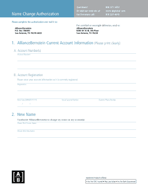 Fillable Online Name Change Authorization Form - AllianceBernstein Fax ...