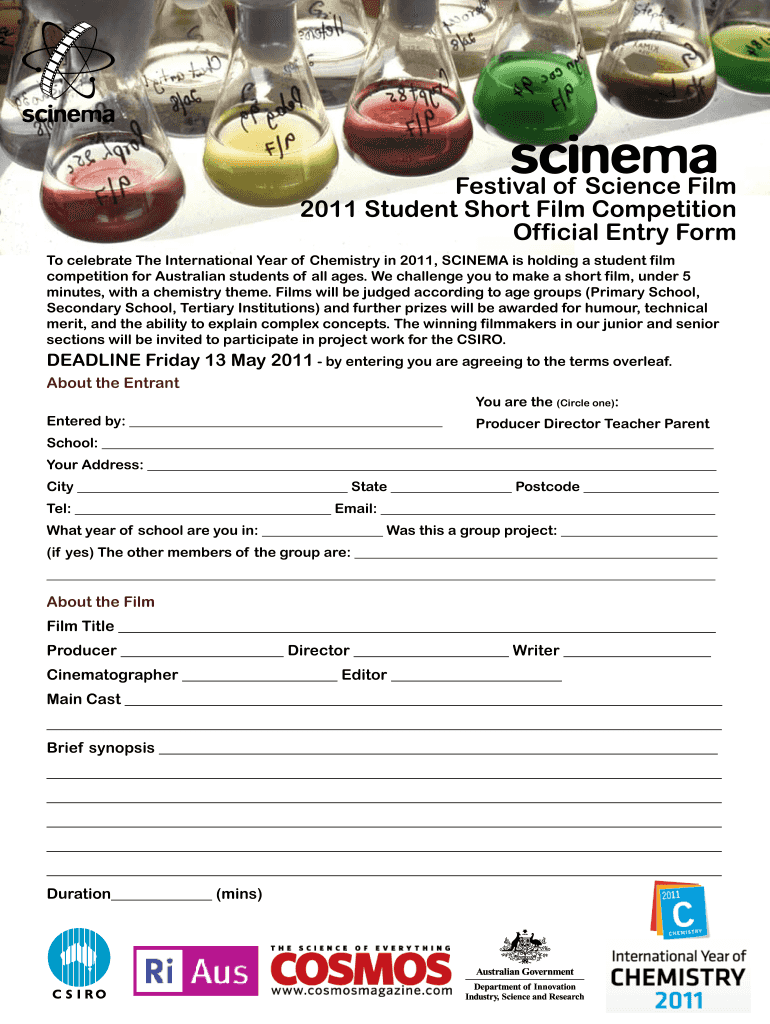 Fillable Online csiro Festival of Science Film 2011 Student Short Film ...