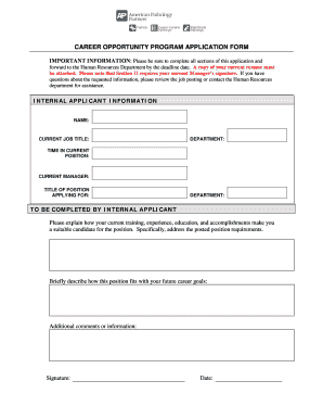 Fillable Online CAREER OPPORTUNITY PROGRAM APPLICATION FORM Fax Email ...