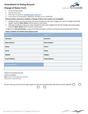 Fillable Online armadale wa gov Change of Name Form - City of Armadale ...